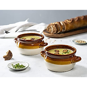 KooK French Onion Soup Crocks, Ceramic Make, Large Handles, Stoneware, Dishwasher, Microwave, Oven & Broil Safe 16oz Standard Capacity & 18oz Full Capacity