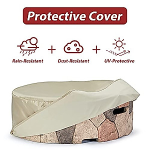 ECOTOUGE Round Gas Fire Pit Tables(40,000 BTU ,28 Inch) w/ Lava Rocks, Propane Hose, Handle, Cover for Backyard, Garden, Home, Outside Patio, CSA Certification,Warm Red & Beige