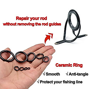 FishTrip Fishing Rod Eyelet Repair Kit 60Pcs Fishing Rod Repair Kit 12 Sizes Fishing Pole Ceramic Guides Rings Replacement Kit