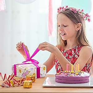 Magic Flying Unicorn Over Rainbow Flower Sunshine Dreams On Pink Wrapping Paper Sheets, Fantasy Horse With Wings and Horn Gift Wrap for Birthday Wedding Bridal Baby Shower Girl Kids, 4 Sheets Folded Flat 20x28 inches per sheet, 15 sq. ft. ttl.