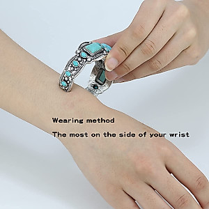 jianxi Women's Antique Rgentium Plated Base Heart Compressed Turquoise Bracelet Cuff Bangle Fashion Jewelry (1323-A)