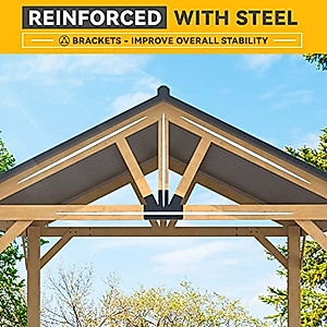 EROMMY 11'x13' Hardtop Gazebo, Outdoor Solid Wood Canopy Pavilion with Spruce Wooden Frame for Patio Backyard Deck Garden