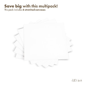 Elan Stretched Canvases 12x12, 6-Pack Canvases for Painting Painting Canvas Bulk Stretched Canvas for Adults, Blank Canvas for Painting, Painting Canvases, Paint Canvases for Painting, Art Canvas