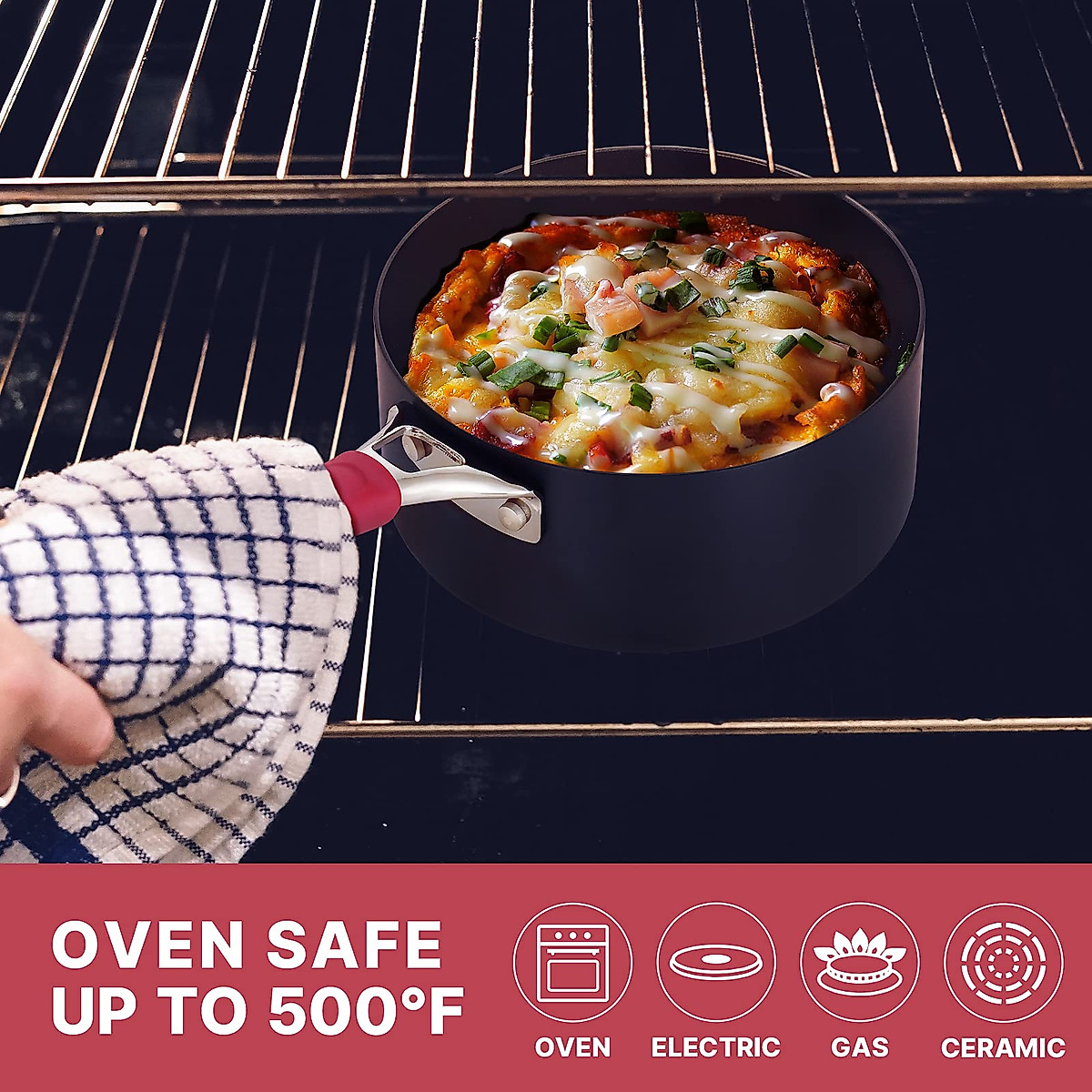 EPPMO Nonstick Saucepan with Lid, Hard-Anodized Scratch Resistant Small Sauce Pan, Dishwasher Safe, 1.6 QT Black