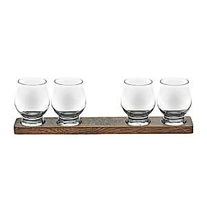 Libbey Signature Kentucky Bourbon Trail Whiskey Tasting Set, 4 Whiskey Glasses with Wood Paddle