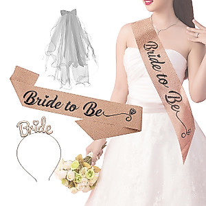 Bachelorette Party Decorations, Bridal Shower Decorations Bride to Be Balloons Rose Gold Bridal Foil Curtain Backdrop (Give Temporary Tattoos)