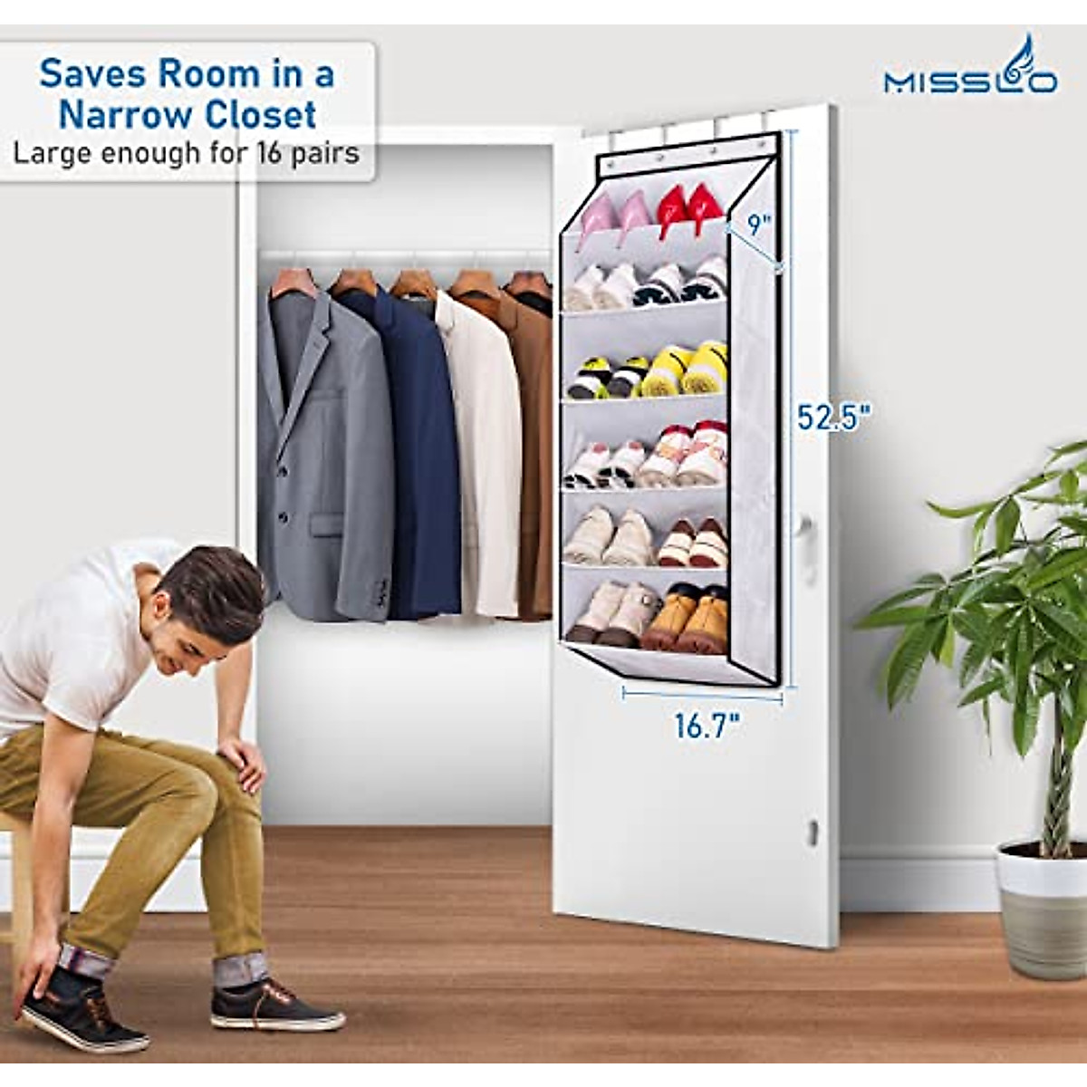 MISSLO Over Door Shoe Organizer with Deep Pockets and 24 Large Mesh Pockets White