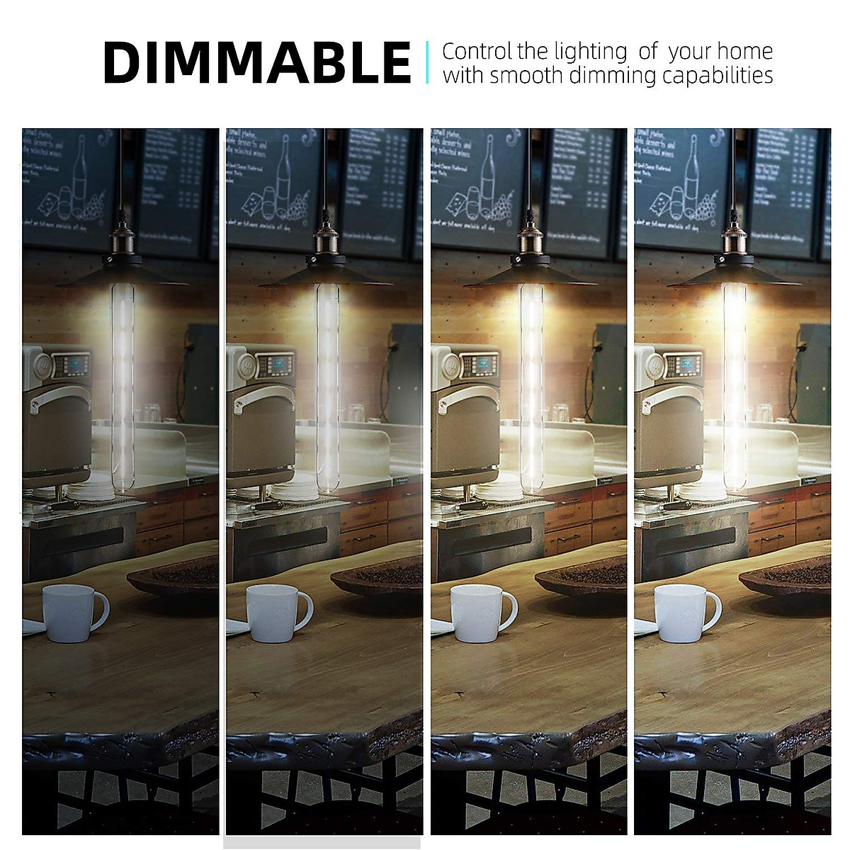 HXM T300 LED Bulb, 6W Dimmable T30 LED Tubular Bulb, Retro Edison LED Long Tube Bulb 6W, 60W Incandescent Bulb Equivalent, 4000K Dayligt White, Transparent Glass, E26,Pack of 4