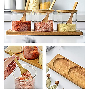 Lawei Set of 3 Condiment Jar with Lids and Spoons - Glass Sugar Bowls Sugar Salt Container Set for Sugar Serving Spice Salt