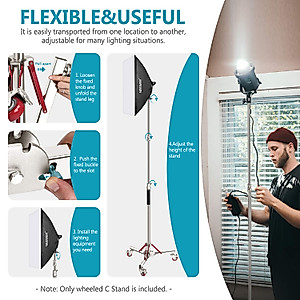 Neewer Heavy Duty Light Stand with Casters, Adjustable Tripod Stand with 100% Stainless Steel, Photography Wheeled Base Stand for Studio Softbox, Monolight, Reflector, Max Height: 10ft/305cm