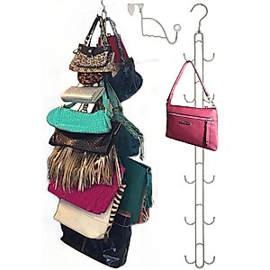 Luxury Purse Hanger Organizer for Over Door/Closet- Max Purse Storage, Handbag Holder Rotates 360, Heavy Duty Chrome Holds 50lbs; Purses, Handbags, Totes, Crossbody, Backpacks, Fanny, Belt Bags