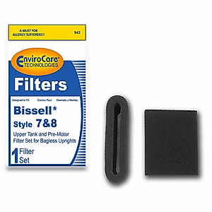 EnviroCare Premium Replacement Pre Motor Foam Vacuum Cleaner Filter made to fit Bissell Style 7/8/14 1 Upper Tank Filter and 1 Pre Motor Filter