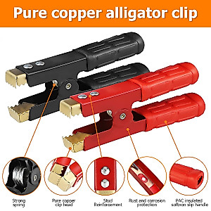 Moioee 2PCS Crocodile Clamps, 500/1000A Pure Copper Jumper Cables Clamp, Heavy Duty Car Battery Charger Alligator Clips, Power Replacement Battery Welding Machine Clamps, Auto Supplies