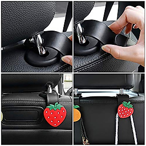 Garneck 6pcs Car Seat Headrest Hooks Cartoon Strawberry Back Seat Organizer Hanger Storage Rack for Handbag Clothes Purse Umbrellas Coats Grocery Bags Holder