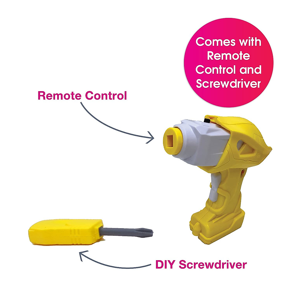 Edushape Remote Control Take Apart, Construction Truck, Assemble, Take Apart, Rebuild, And Drive Use The Powered Drill For All 31 Toy Parts - Includes Lights, Sound & Toy Drill DIY Fun - STEM Learning, Yellow (408014)