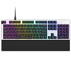 NZXT Function Full-Size Wired Gaming Keyboard – Gateron Red Mechanical Switches - Linear, Fast, and Quiet – Hot-Swappable – RGB Backlit – Aluminum Top Plate – Sound Dampening Foam – Wrist Rest – White