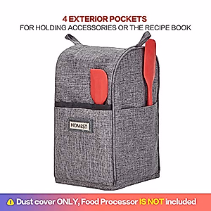 HOMEST Food Processor Dust Cover with Accessory Pockets Compatible with Cuisinart Mini 3-4 Cup, Grey (Dust Cover Only, NOT INCLUDE MACHINE)