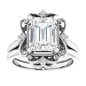 2 CT Emerald Cut VVS1 Colorless Moissanite Engagement Ring Set, Wedding/Bridal Ring Set, Sterling Silver Vintage Antique Anniversary Promise Ring Set Gift for Her (8.5)