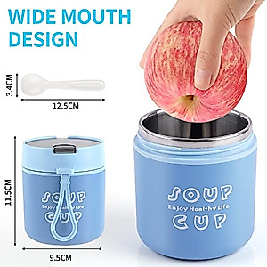 Reastar Insulated Food Container, 18 Ounce Stainless Steel Kids Adult Thermo for Hot Food, Vacuum Insulated Food Jar with Folding Spoon, Leak Proof, only for children 3 years above, Blue