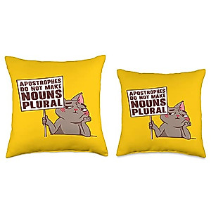Apostrophes Do Not Make Nouns Plural Grammar Cat Apostrophes Don't Make Nouns Plural Funny English Teacher Throw Pillow, 18x18, Multicolor