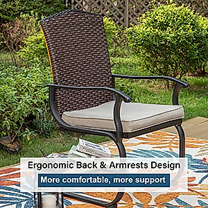 MIXPATIO Outdoor Patio Dining Set 7 Pcs, 6 Rattan C-Spring Motion Chairs with Padded Removable Sponge Cushion & Metal Dining Table, Patio Furniture Set for Lawn, Garden, Yards, Poolside