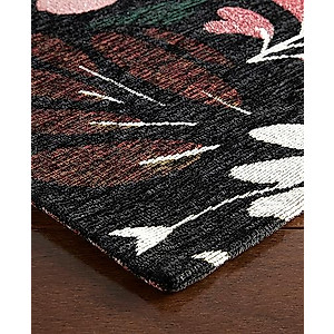 TOWN & COUNTRY LUXE Livie Floral Drip Everwash™ Washable Multi-Use Decorative Rug, Kitchen Rug, Low-Profile Door Mat, Bedroom Rug and Dorm Room Rug with Non-Slip Backing, Black, 24"x40"