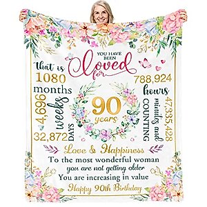 90th Birthday Decorations for Women,90th Birthday Gifts for Women,Best 90th Birthday Gifts,Happy 90th Birthday Decorations for Her,Wife,Sister,Friend,Soft Throw Blanket 50" X 60"