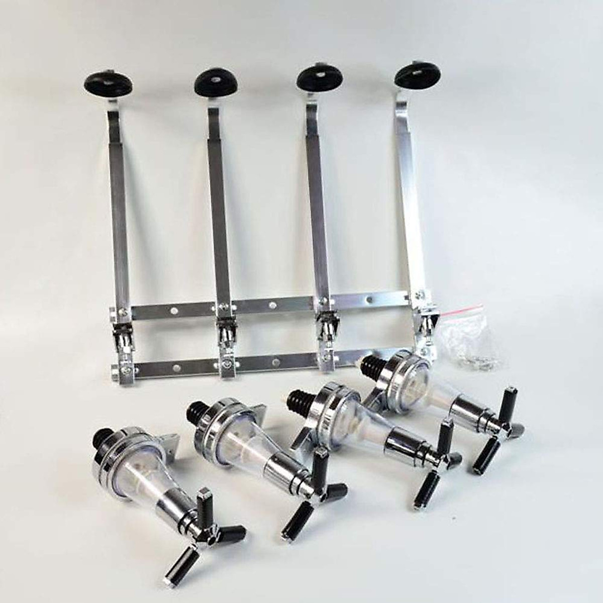 4 Bottle Liquor Dispenser, Wall Mounted Spirit Drinks Stand Optic, Spring-Loaded Wine Dispenser Stand Drinking Pourer Bottle Holder