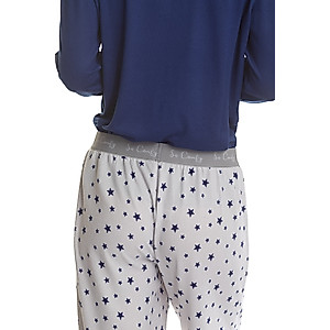 Hanes Women's Dreamscape Longsleeve Top and Pajama Bottom Butter Knit Sleep and Lounge Set, Blue/Star, Small