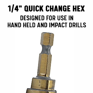 Drill America #4 HSS Black & Gold Step Drill Bit with Quick Change Hex Shank (3/16" - 7/8" by 1/16")