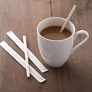 Gmark 5.5" Premium Wood Stirrer 2.3mm Thick Individual Wrapped 200 pc - Wood Coffee Stir Sticks for Tea Beverage, Corn Dog Stick Craft Stick 200/Bag GM1115D