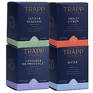 Trapp Signature Home Collection Coastal Sunrise Set 2oz Votive Scented Candle, Set of 4, Includes - No. 72 Amalfi Citron, No. 73 Vetiver Seagrass, No. 25 Lavender de Provence, and No. 20 Water