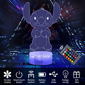 JMMFIDY Stitch Night Lights - 3D LED Intelligent Remote Control, Children's Room Decoration, Christmas & Children's Day Gift