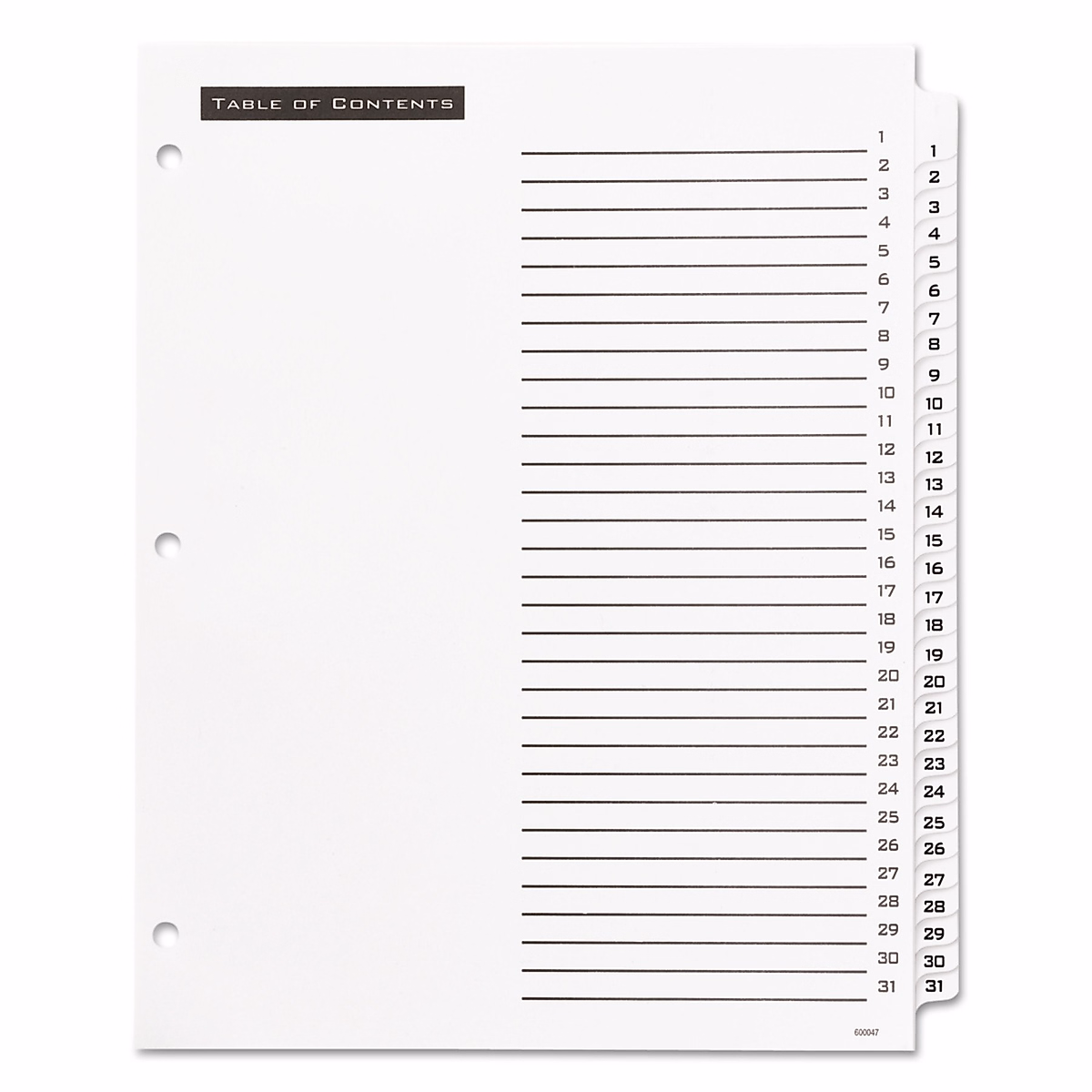 Office Essentials 11680 Table 'n Tabs Dividers, 31-Tab, Letter - White