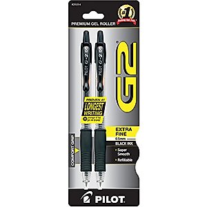 PILOT G2 Premium Refillable & Retractable Rolling Ball Gel Pens, Extra Fine Point, Black Ink, 2-Pack (31014)
