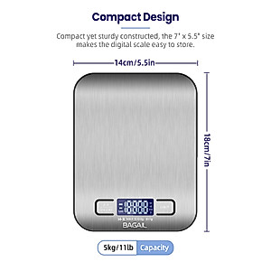 BAGAIL Digital Kitchen Scale, Premium Stainless Steel Food Scales Weight Grams and Oz for Baking and Cooking,11lb/5kg with 0.1oz/1g Precision
