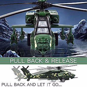 OTONOPI Military Helicopter Pull Back Army Airplane Toys with Lights and Sounds Diecast Air Force Model Plane Birthday Xmas Gifts for Boys and Girls, Bonus with 2 of Army Men Action Figures