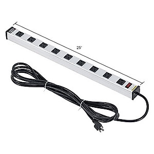 Global Industrial 25" 9 Outlet Aluminum Power Strip with 15-ft Cord ETL/cETL