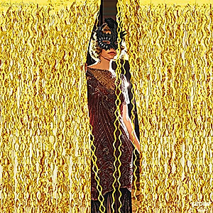 KatchOn, XtraLarge Wave Gold Backdrop Curtain - 6.4x3.2 Feet, Pack of 2 | Gold Fringe Curtain Backdrop for Gold Streamers Party Decorations | Gold Foil Curtain | Golden Birthday Decorations for Boys