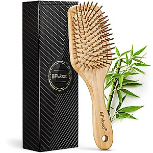 BFWood Bamboo Paddle Hairbrush with Bamboo Bristles for Massaging Scalp