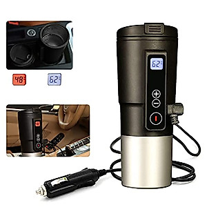 Smart Temperature Control Travel Coffee Mug GEEZO Electric Heated Travel Mug 12V Stainless Steel Tumbler Smart Heating Car Cup Keep Milk Warm LCD Display Easily Washing Safe for use
