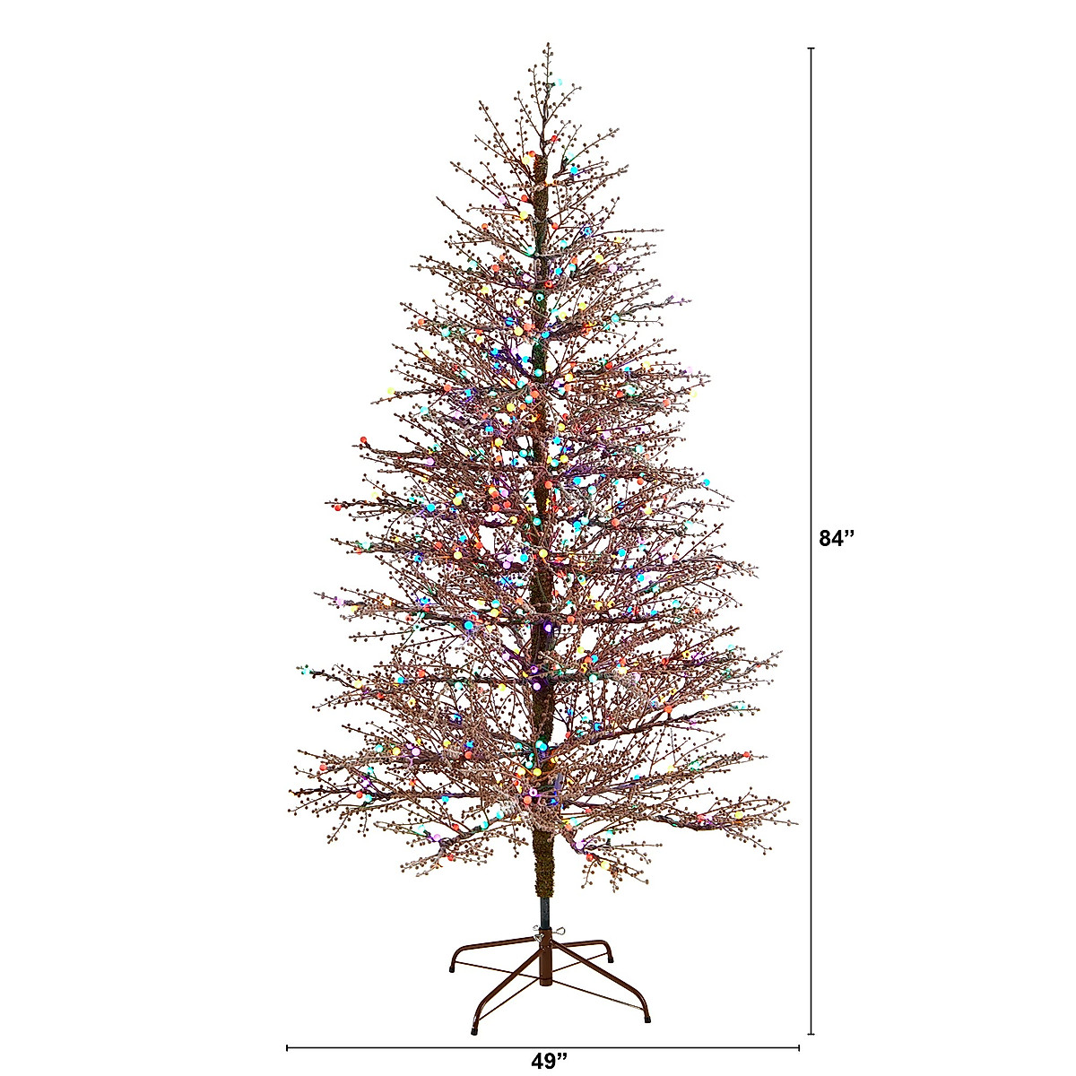 Nearly Natural 7ft. Frosted Berry Twig Artificial Christmas Tree with 450 Multicolored Gum Ball LED Lights and 1192 Bendable Branches