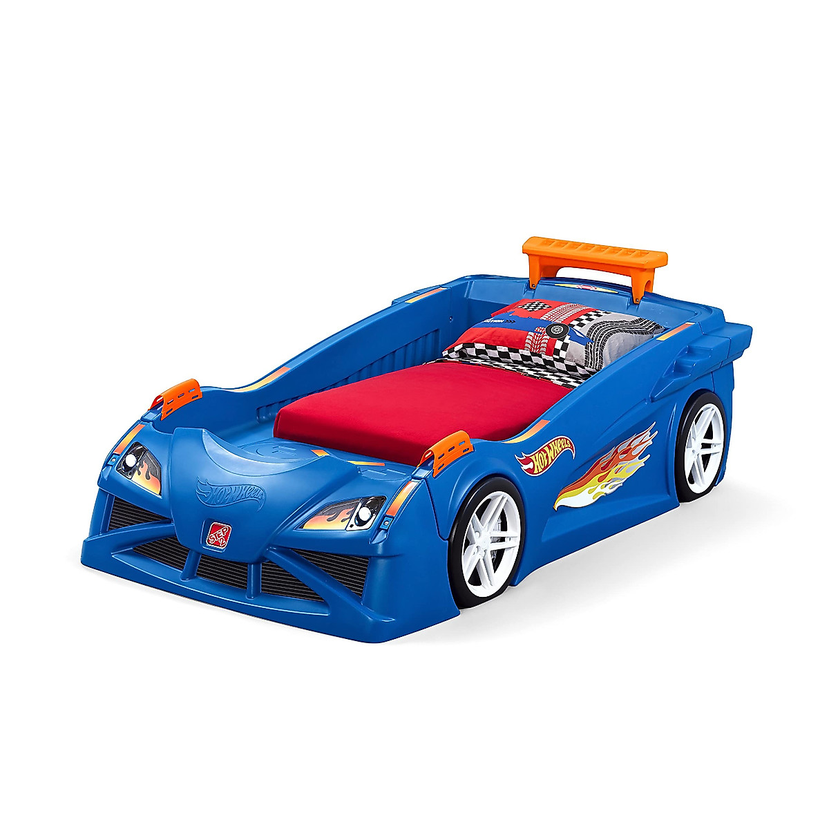 Step2 733538854691 Hot Wheels Toddler to Twin Bed with Lights Vehicle, Blue, Red, Orange