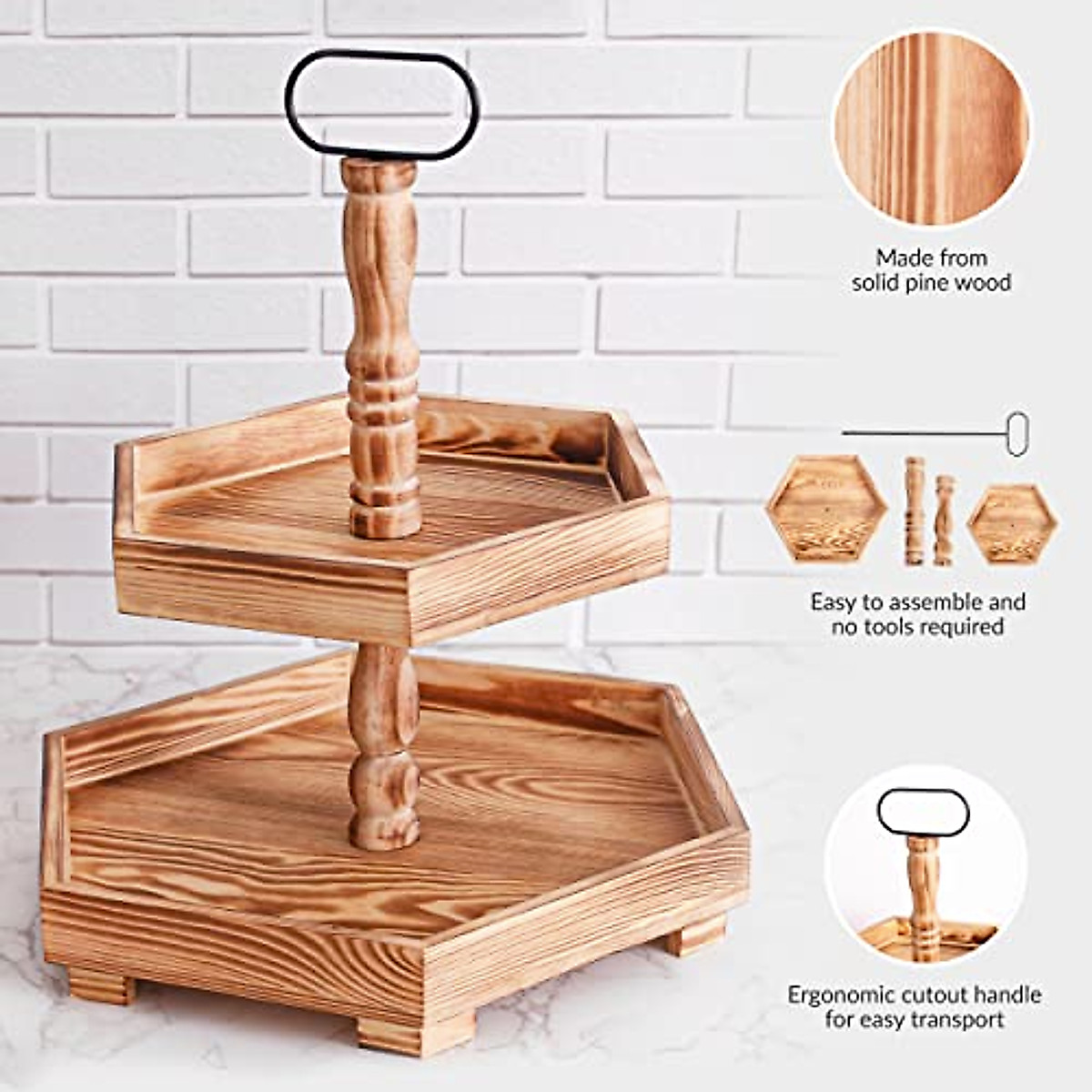 Farmhouse Tiered Tray - Two Tier Tray in Rustic Wood for Kitchen Counter, Wooden Serving Tray, Cupcake Stand, Coffee Bar and Food Display