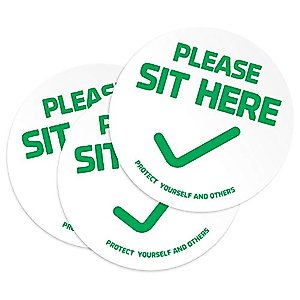Sit here Social distancing Stickers, Chair Decal, 20 Pack (Green, SIT HERE (20 Pack))