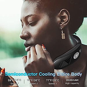 CXLiy Neck Air Conditioner, 3 Cooling Plates Portable Neck Fan, Semiconductor Cooling Neck Fans, LED Rechargeable 3500mAH Bladeless Neck Fan, 6 Gear Personal Fan, 2 Mode, Neck Cooler, And Heater