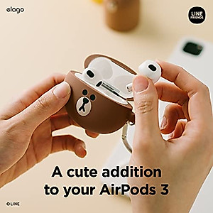 elago | LINE Friends Case Compatible with AirPods 3 Case Cover, Cute 3D Design Case Compatible with AirPods 3rd Generation Case 2021, Protective Silicone Case with Keychain, Wireless Charging (Brown)