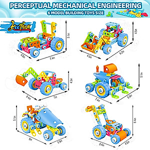 keefun Building Toys for Kids Ages 4-8, STEM Toys 6 in 1 Engineering Building Blocks Set, 118 Pieces Educational Construction Kit with Storage Box, Gifts for Kid Ages 4 5 6 7 8 Year Old Boys Girls
