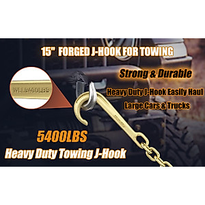 AODESTINY 2PCS 15" Heavy Duty J Hooks for Towing, Yellow Zinc Plated Tow J Hook Grade 70 Clevis J Hook for Transport Chain, 5400LBS Capacity Heavy Load
