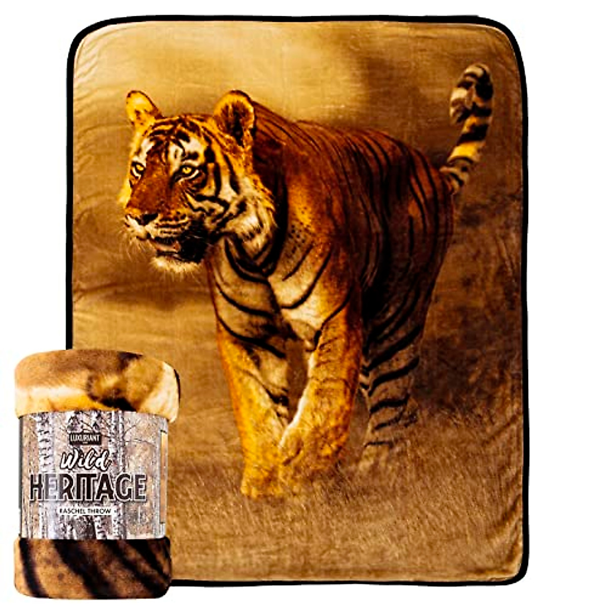 Northwest Savanna Tiger Oversized Raschel Throw Blanket, 60" x 80"